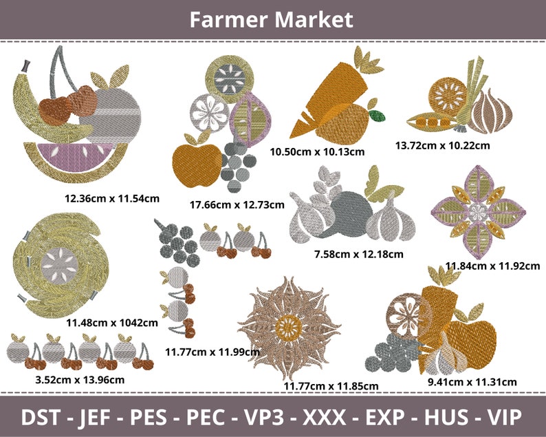 Farmer Market Embroidery Design Fruits Vegetables Machine - Etsy