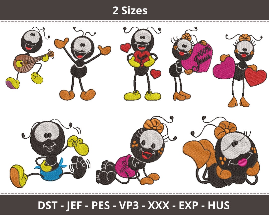 Ant Cartoon Embroidery Design - Machine Embroidery Pattern – 8 Types ...