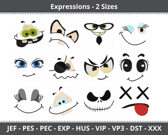 Funny Face Expressions Embroidery Designs 2 Sizes Instant - Etsy