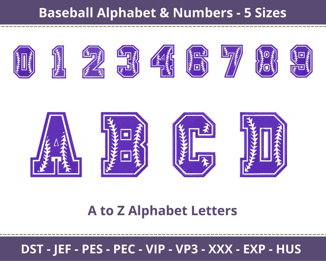 Baseball Alphabet & Numbers Embroidery Design - Machine Embroidery ...