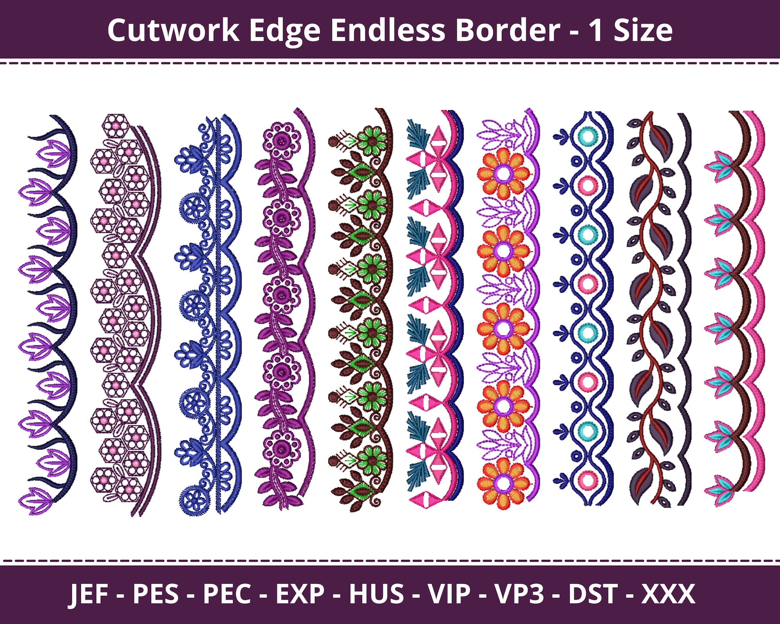 Cutwork Edge Endless Border Embroidery Designs | 1 Size Included | 12 ...