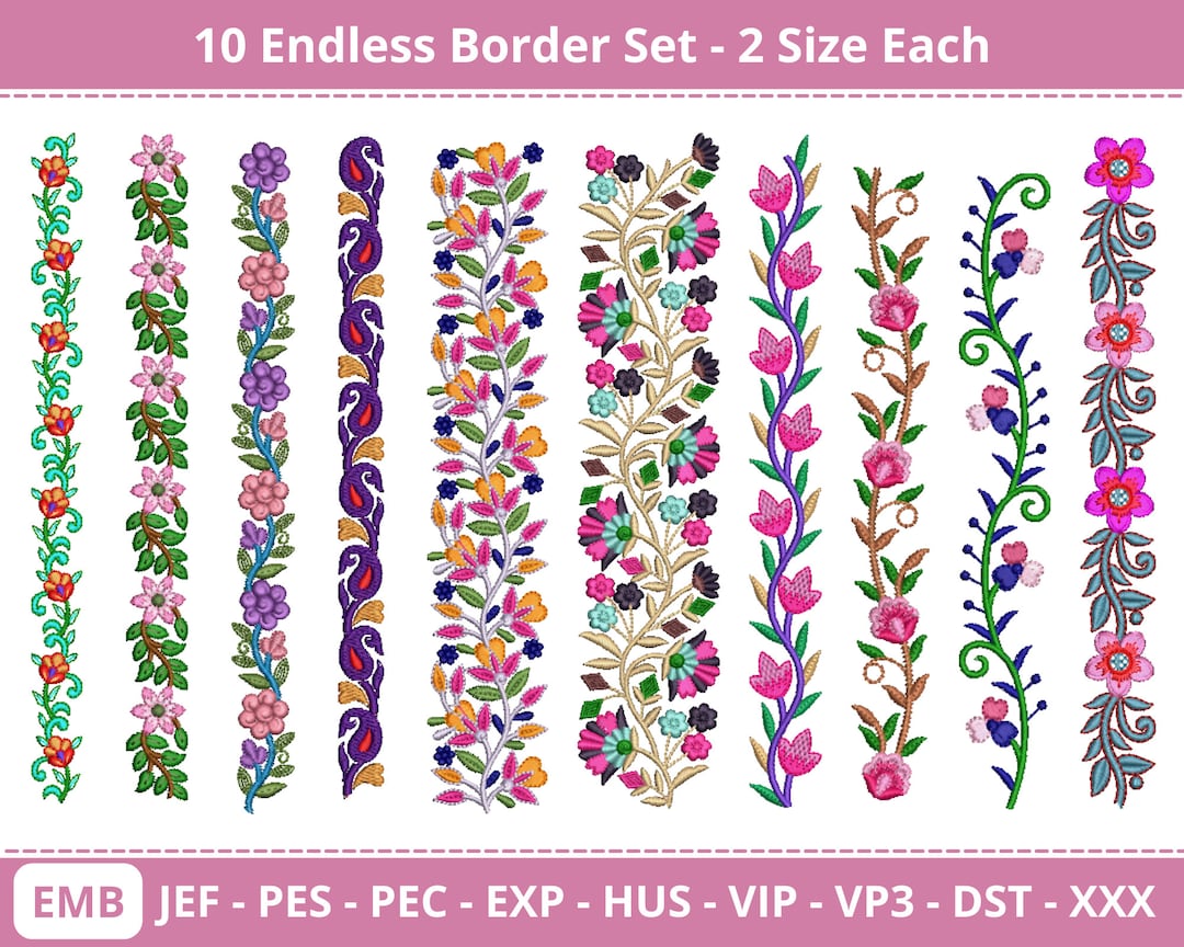 Flower Border Machine Embroidery Designs - Floral Endless Embroidery ...