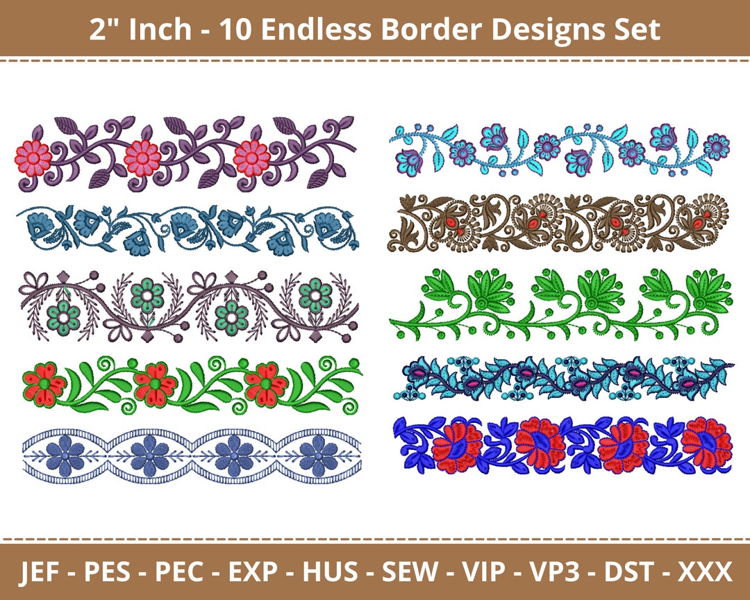 Endless Machine Embroidery Floral Border Designs - 10 Designs Set ...