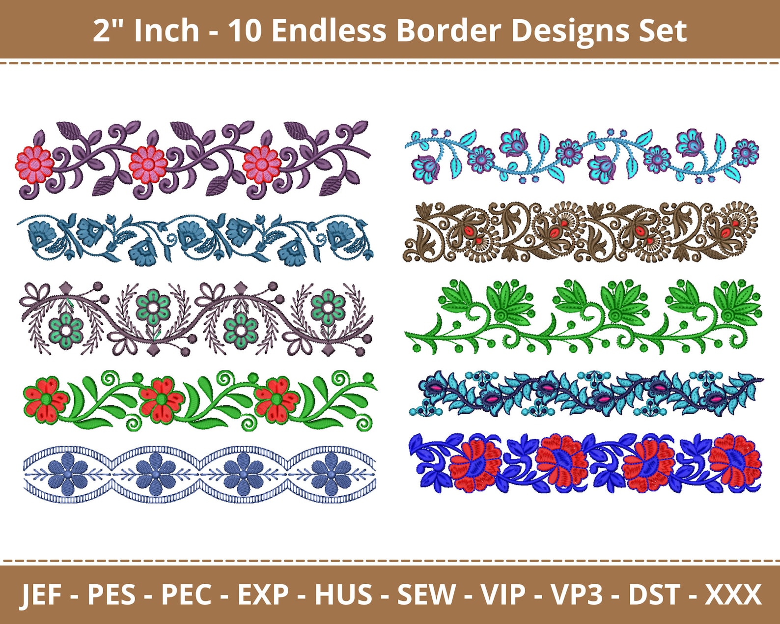 Endless Machine Embroidery Floral Border Designs 10 Designs - Etsy