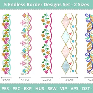 5 Endless Border Embroidery Designs 2 Sizes Instant Download - Etsy
