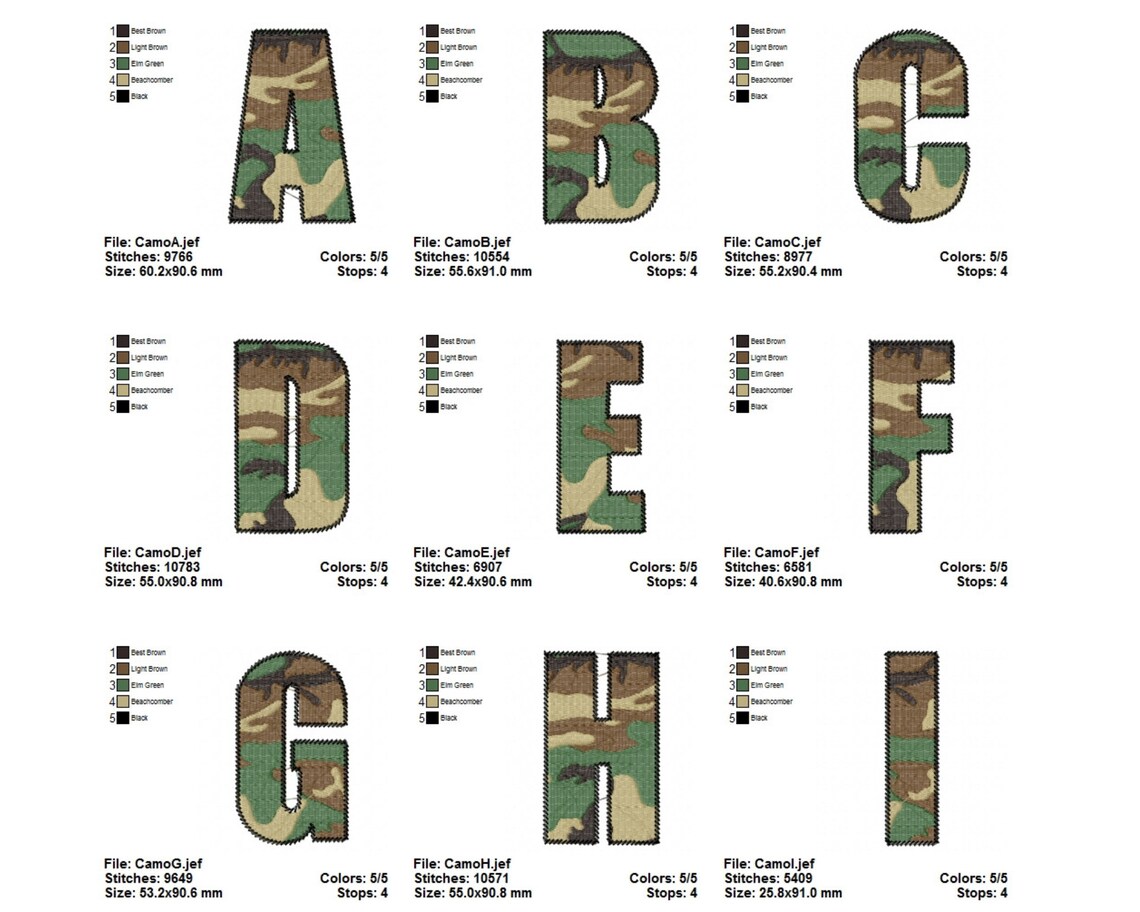 Army Military Alphabet Font Embroidery Designs Instant - Etsy