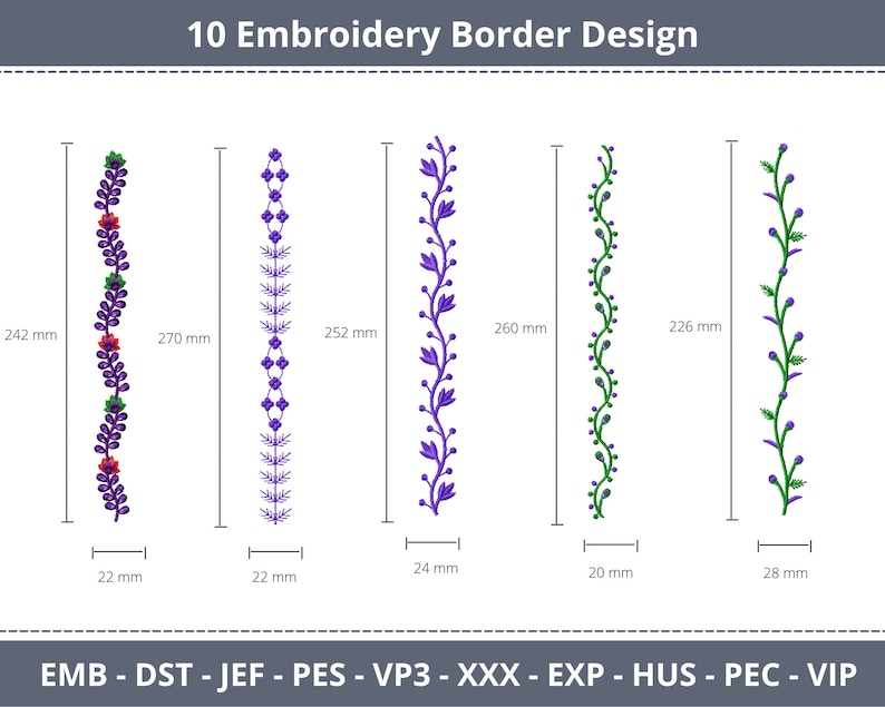 10 Endless Border Embroidery Design Bundle Machine Embroidery - Etsy