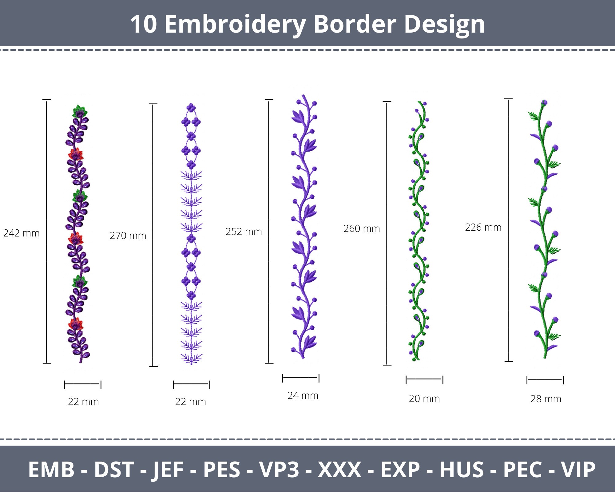 10 Endless Border Embroidery Design Bundle, Machine Embroidery Designs ...