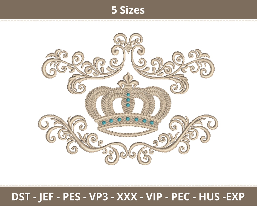 Royal Crown Embroidery Design With Ornamental Frame | 5 Sizes | Regal ...