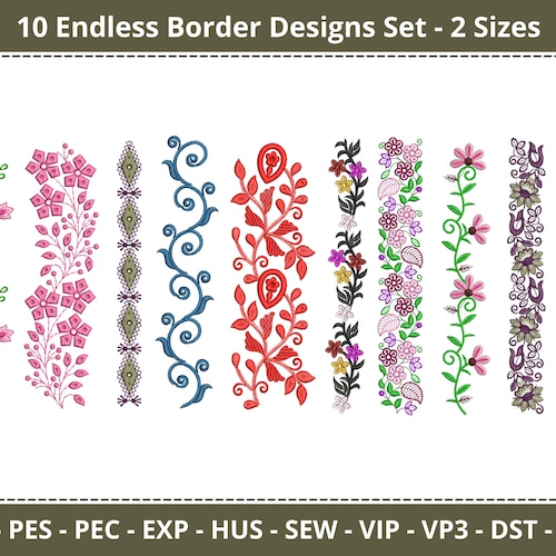 10 Endless Embroidery Border Designs Bundle 2 Sizes - Etsy