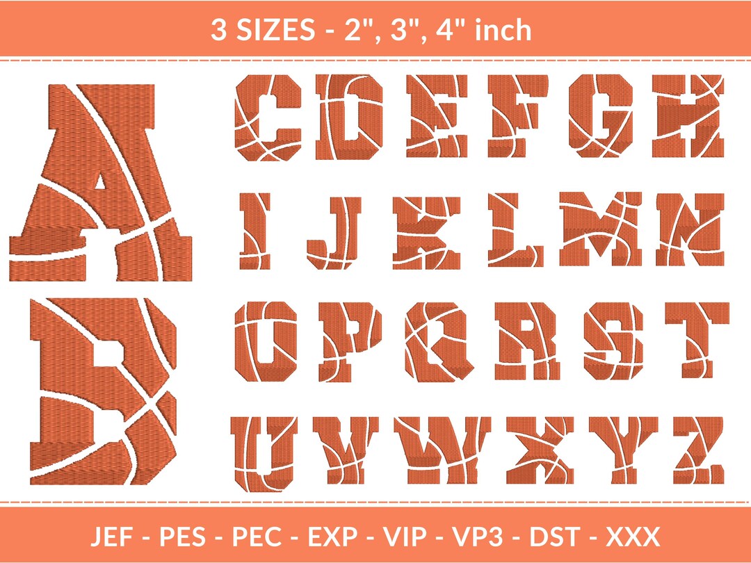 Basketball Alphabet Embroidery Design – Sports Font A to Z – 3 Sizes ...