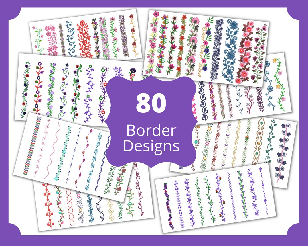 80 Border Embroidery Designs Bundle - Flower Embroidery Border Pattern ...