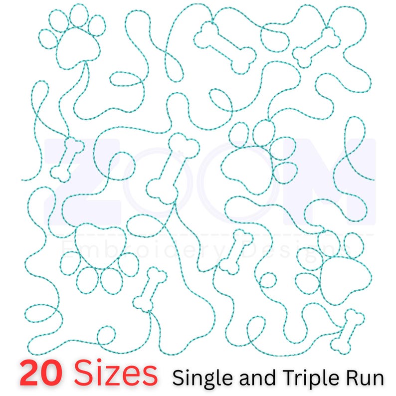 Dog Paw Print and Bone Quilting Machine Embroidery Design - 20 Sizes ...