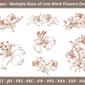 Line Work Flower Machine Embroidery Designs - Multiple Sizes - Instant ...