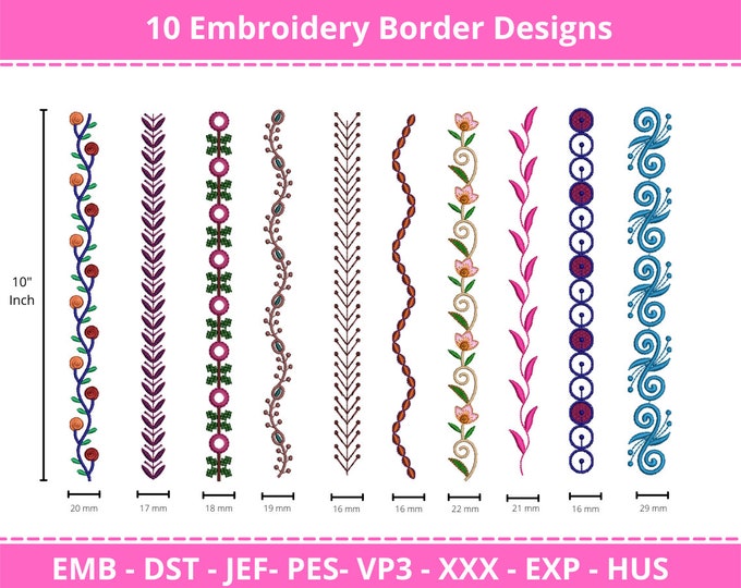 Embroidery Designs Bundle Endless Border Designs 10 - Etsy