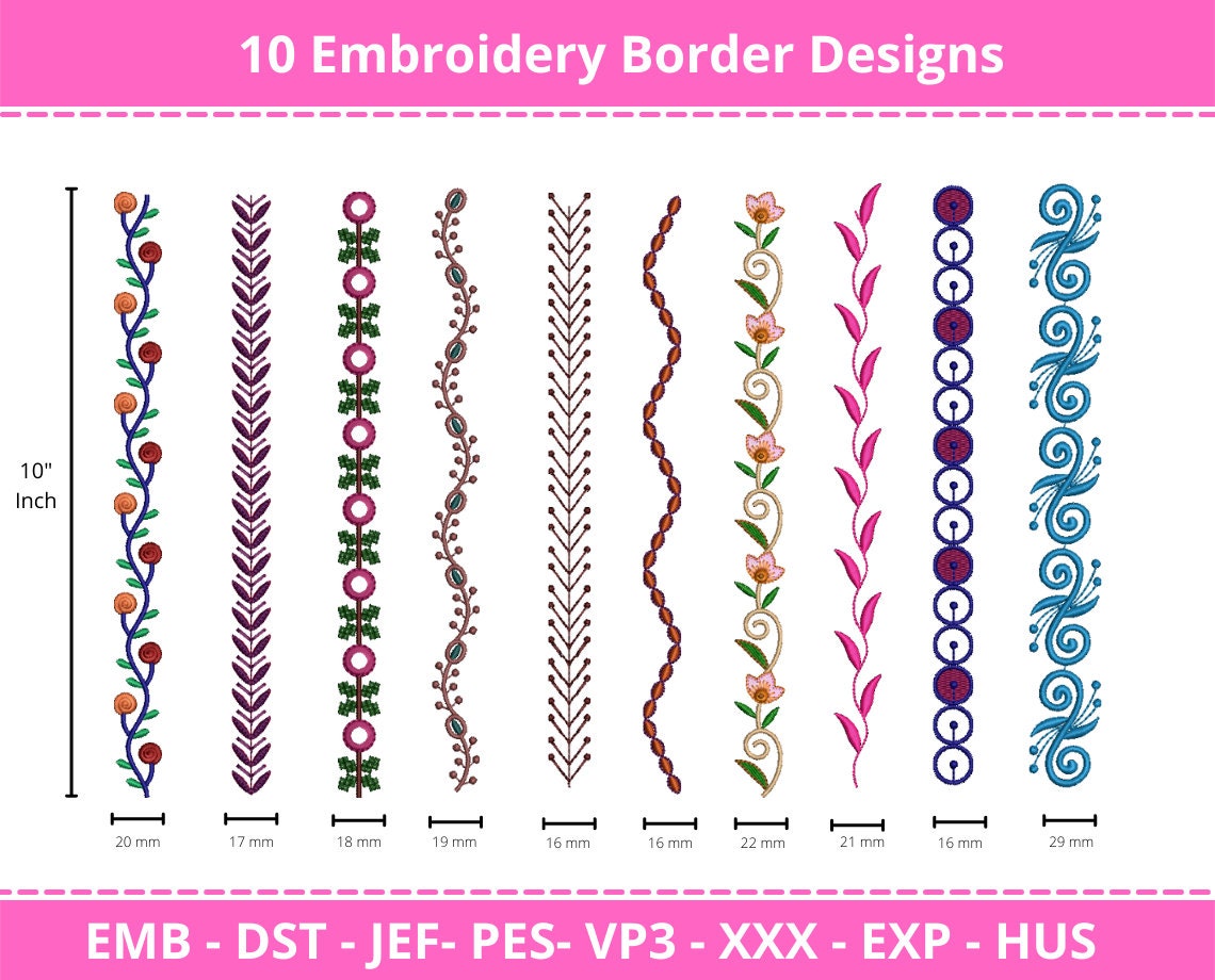 Embroidery Designs Bundle Endless Border Designs 10 - Etsy