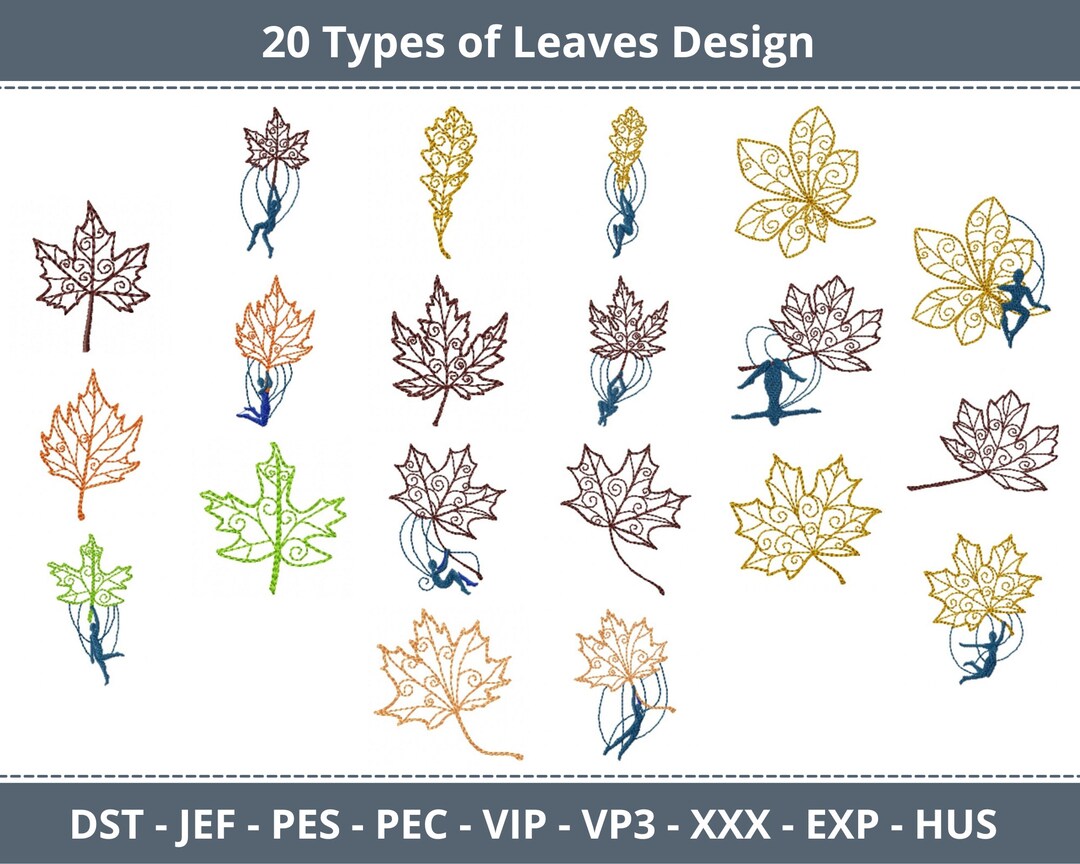 Falling Autumn Tree Leaf Machine Embroidery Designs - 20 Types ...