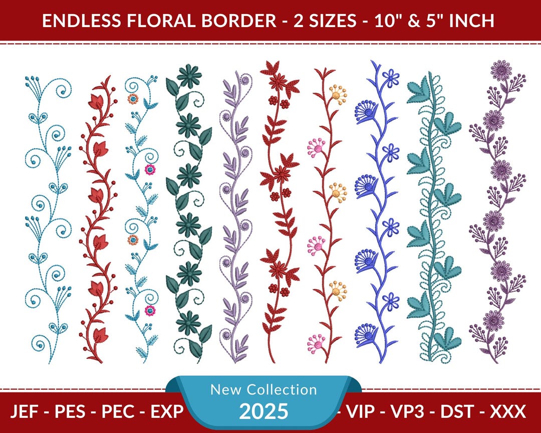 Intricate Floral Border Embroidery Design, Continuous Border Embroidery ...