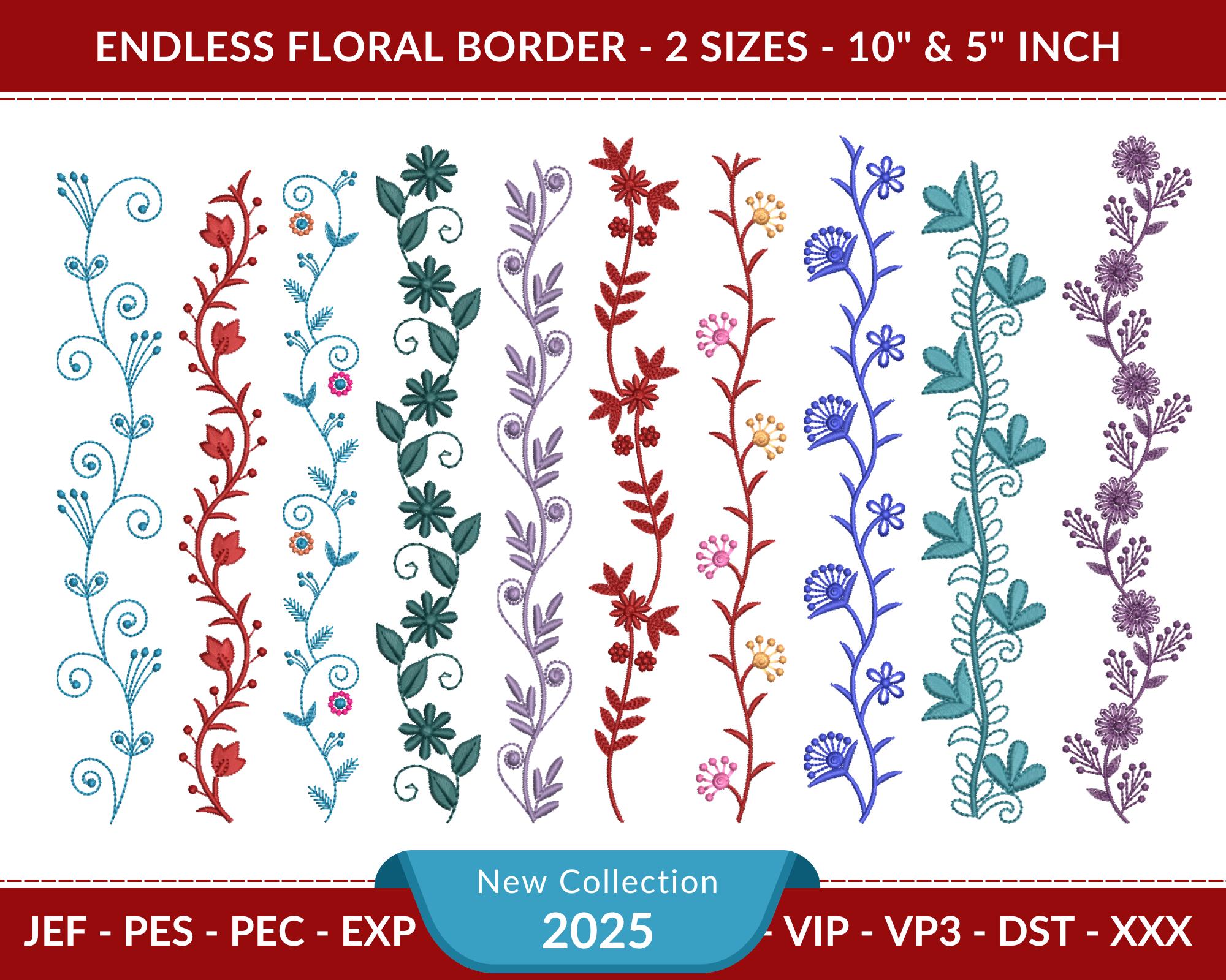 Intricate Floral Border Embroidery Design, Continuous Border Embroidery ...