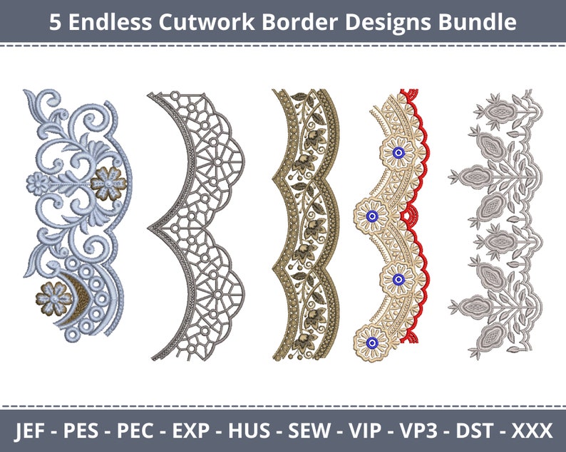 5 Endless Cutwork Embroidery Border Designs - Ornament Border Machine ...