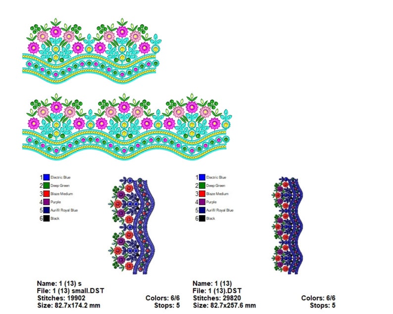 5 Endless Border Embroidery Designs 2 Sizes Instant - Etsy