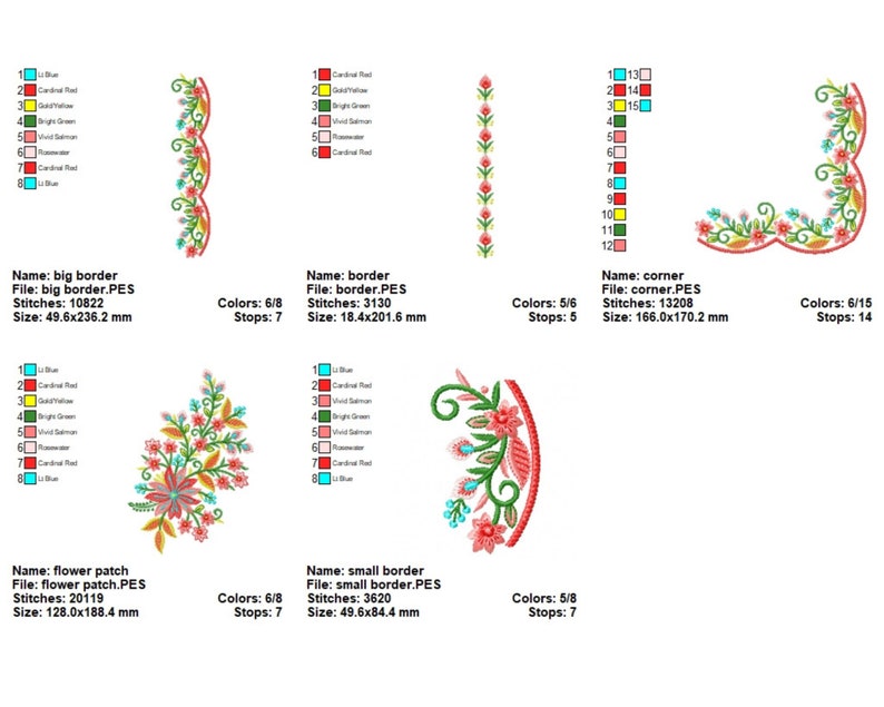 Border Corner Flower Patch Embroidery Designs Instant - Etsy