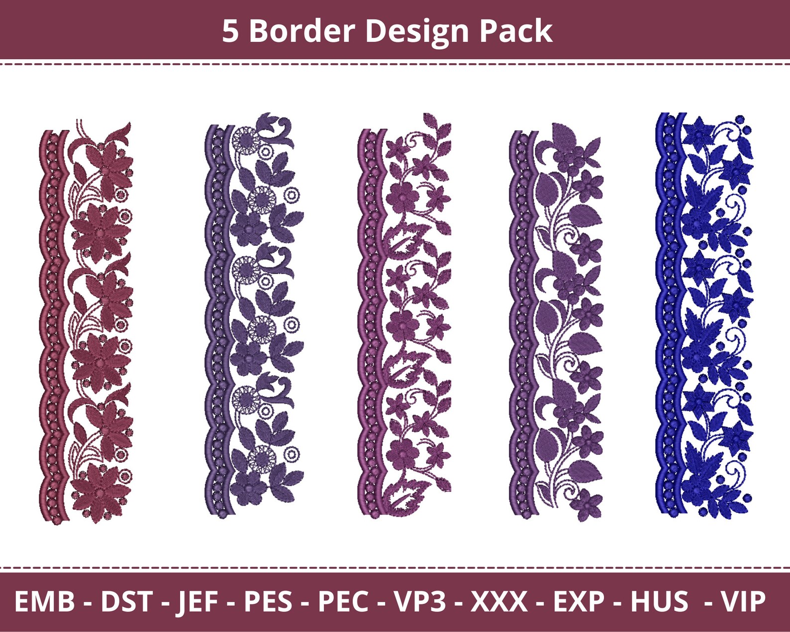 5 Border Design Pack Embroidery Design Machine Embroidery - Etsy