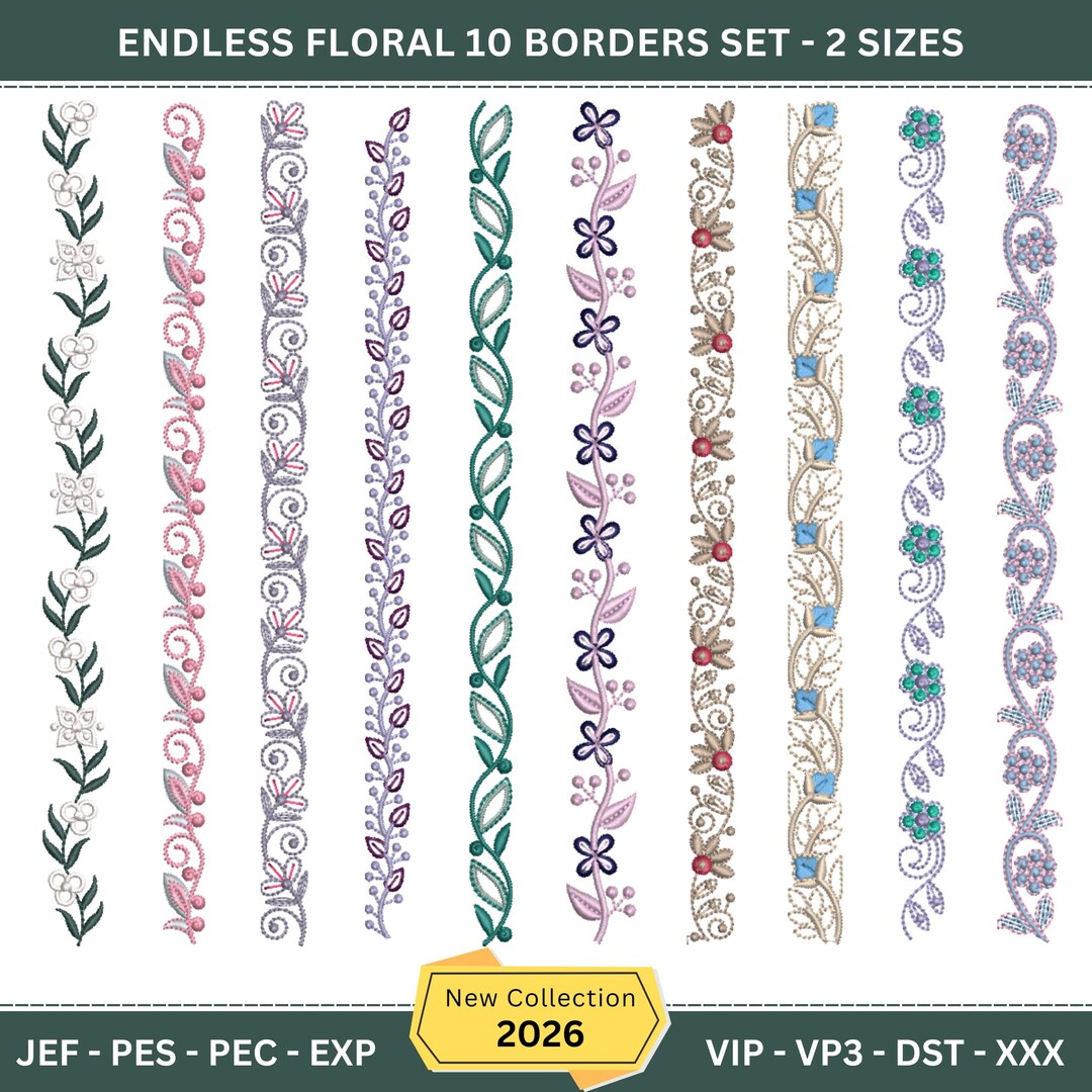 Endless Floral Border Embroidery Designs Set | 10 Borders | 2 Sizes ...