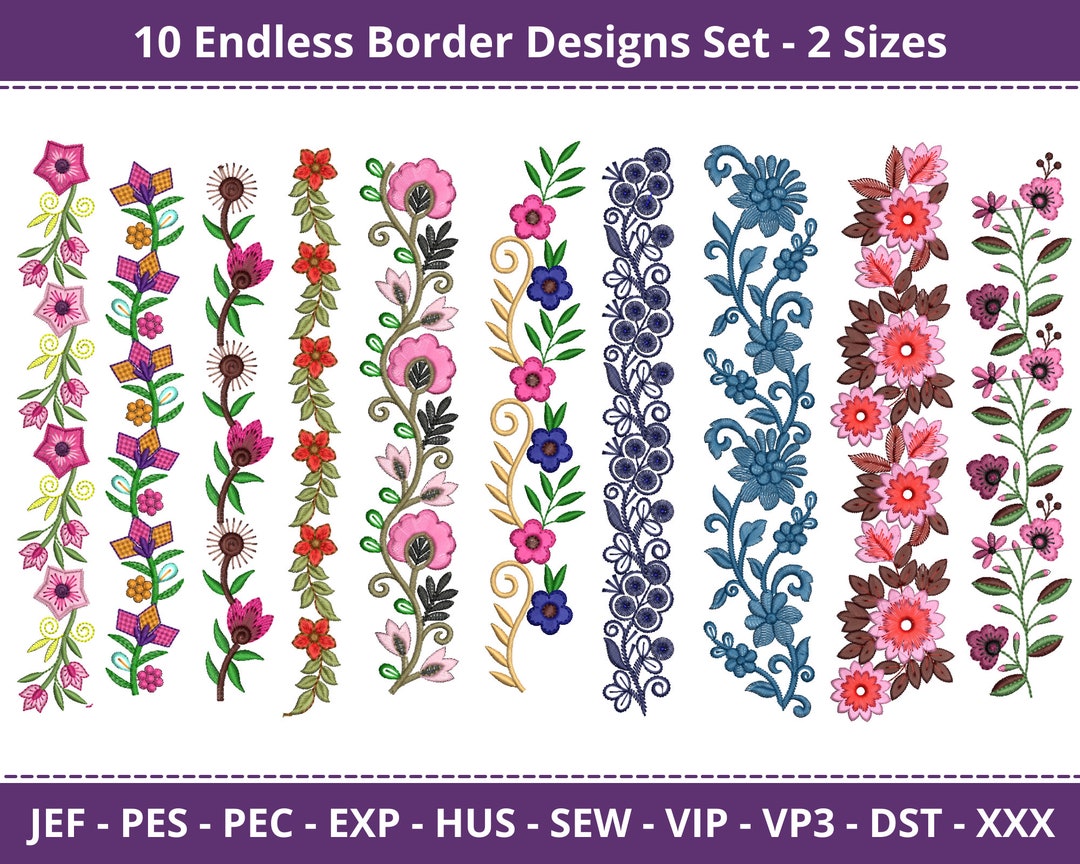 Flower Border Embroidery Design - Endless Floral Border Machine ...