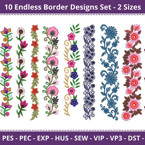 10 Endless Embroidery Border Designs Bundle 2 Sizes - Etsy