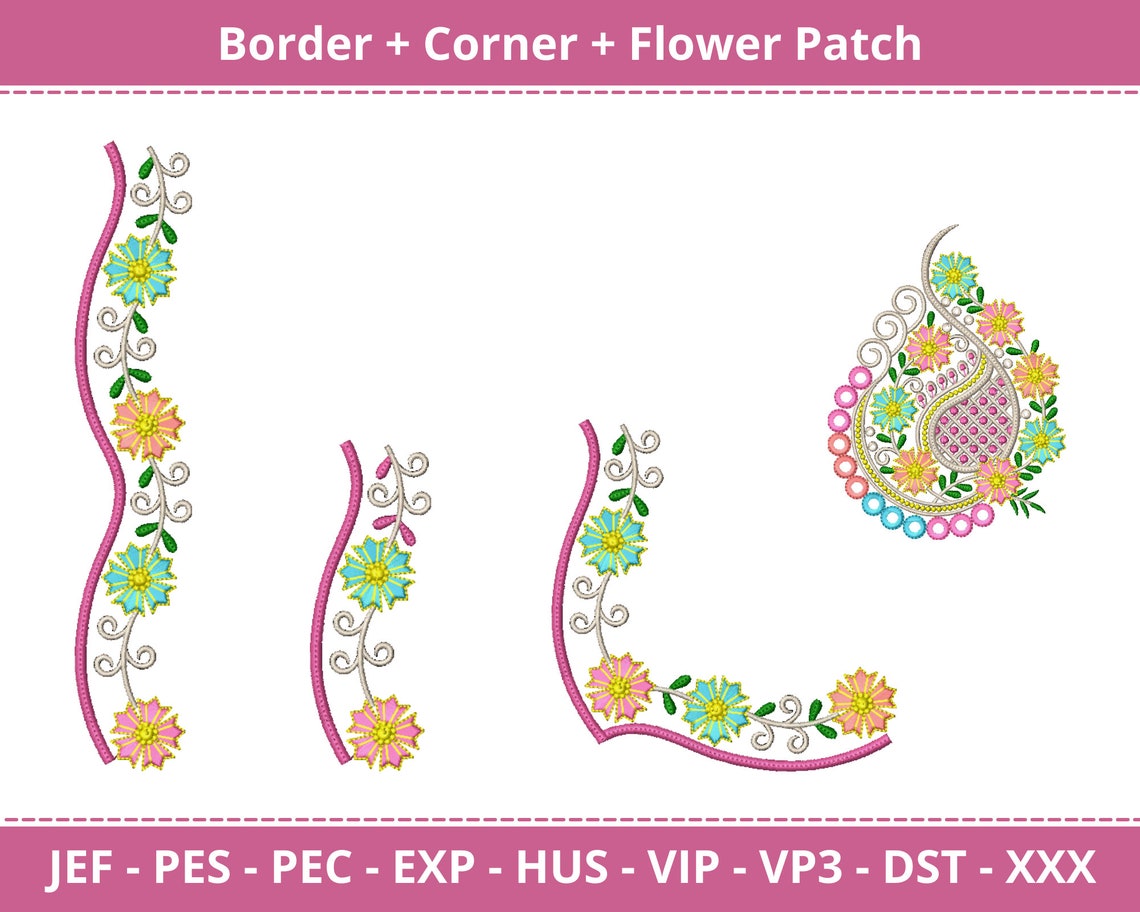 Border Corner Flower Patch Embroidery Designs Instant - Etsy