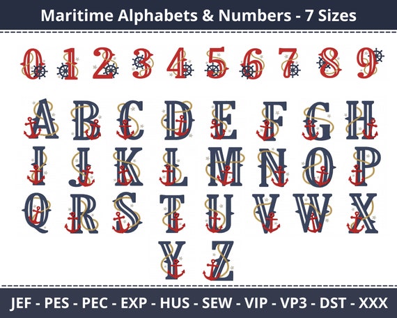 Maritime Alphabet Letters & Numbers Embroidery Designs 7 | Etsy