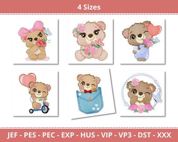 Cute Teddy Love Embroidery Designs 4 Sizes Instant - Etsy