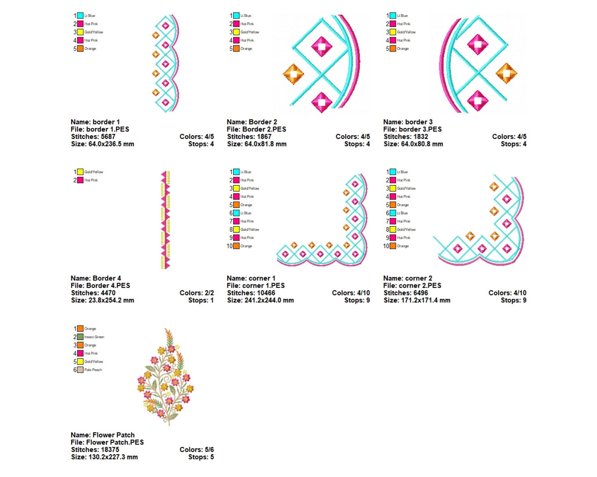 Border Corner Flower Patch Embroidery Designs Instant | Etsy