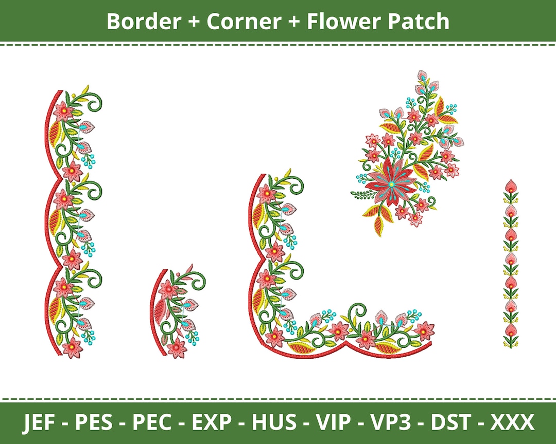Border, Corner, Flower Patch - Embroidery Designs - Instant Download - Etsy