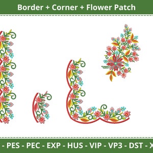 Border, Corner, Flower Patch - Embroidery Designs - Instant Download - Etsy