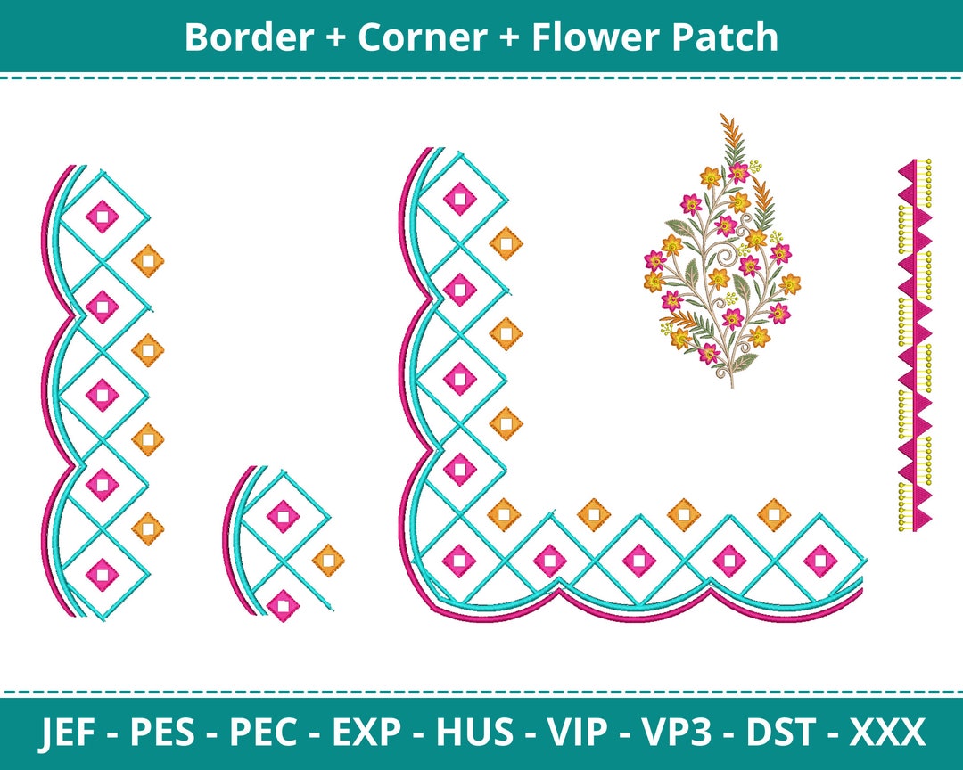 Border, Corner, Flower Patch - Embroidery Designs - Instant Download - Etsy