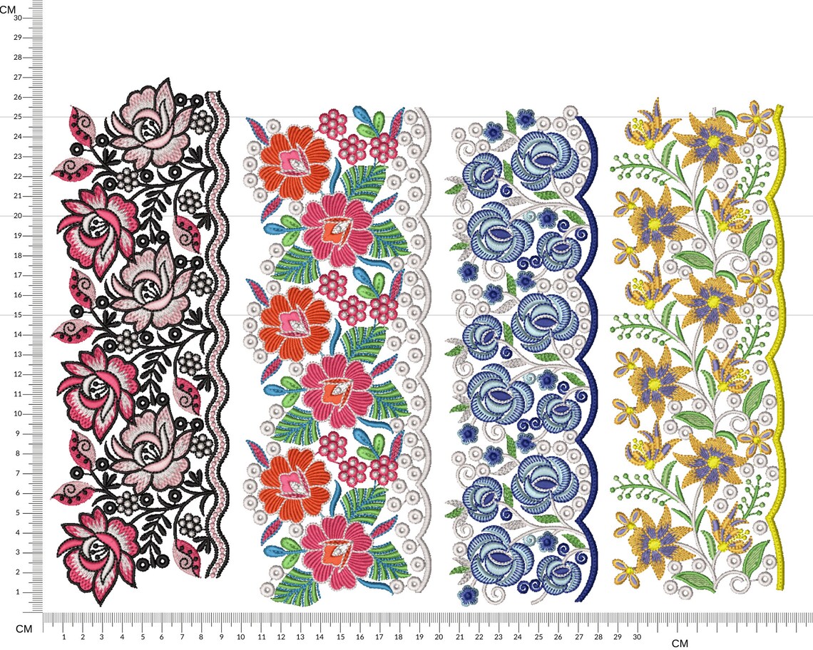 Exquisite Botanical Flower Edge Border Designs - Machine Embroidery ...