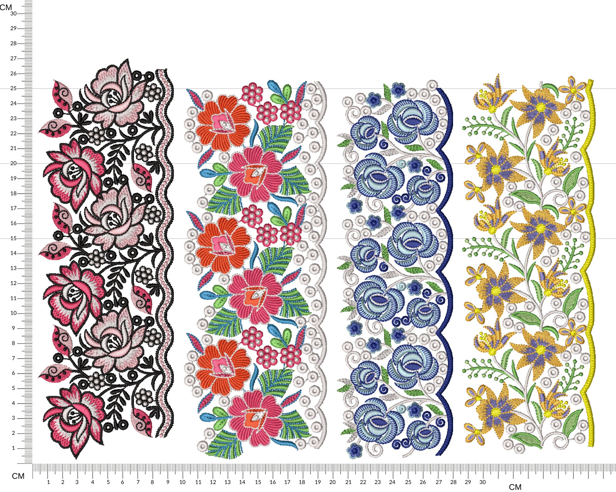 Exquisite Botanical Flower Edge Border Designs - Machine Embroidery ...