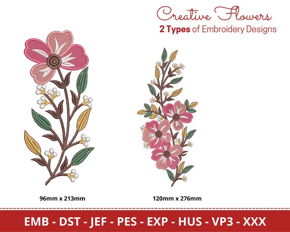 Pink Flower Embroidery Design Embroidery Pattern Support - Etsy