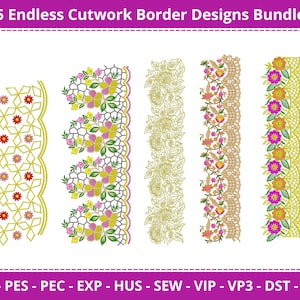 5 Endless Cutwork Embroidery Border Designs 8 Formats Instant Download ...