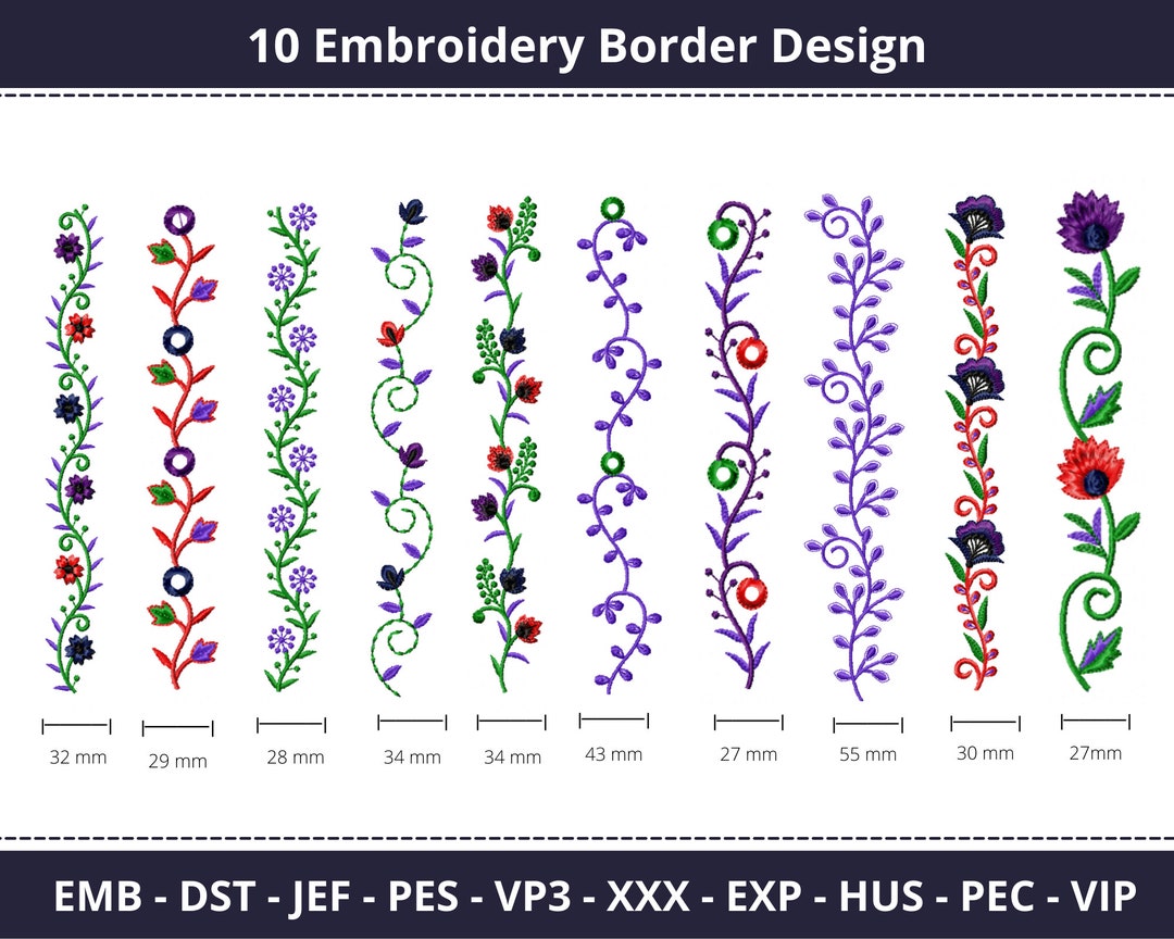 10 Endless Border Embroidery Design Bundle, Machine Embroidery Designs ...