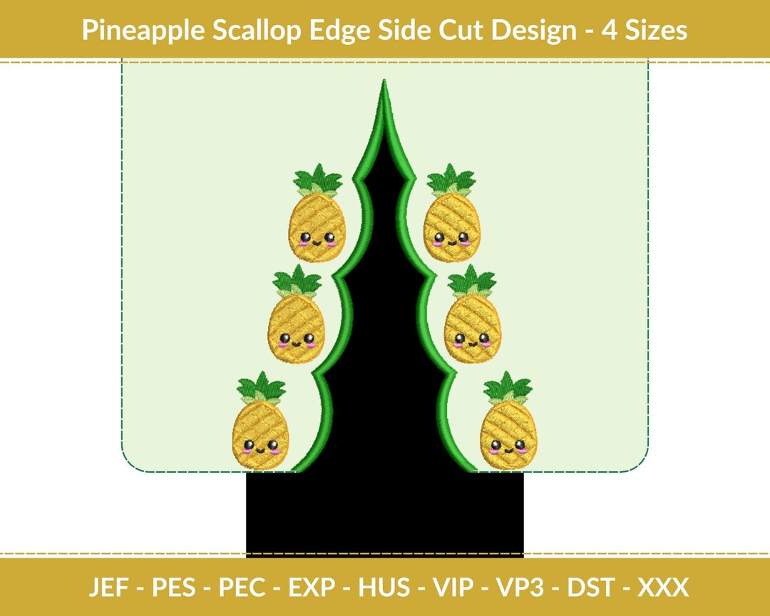 Pineapple Scallop Edge Side Cut Embroidery Design – Cute Fruit Applique ...