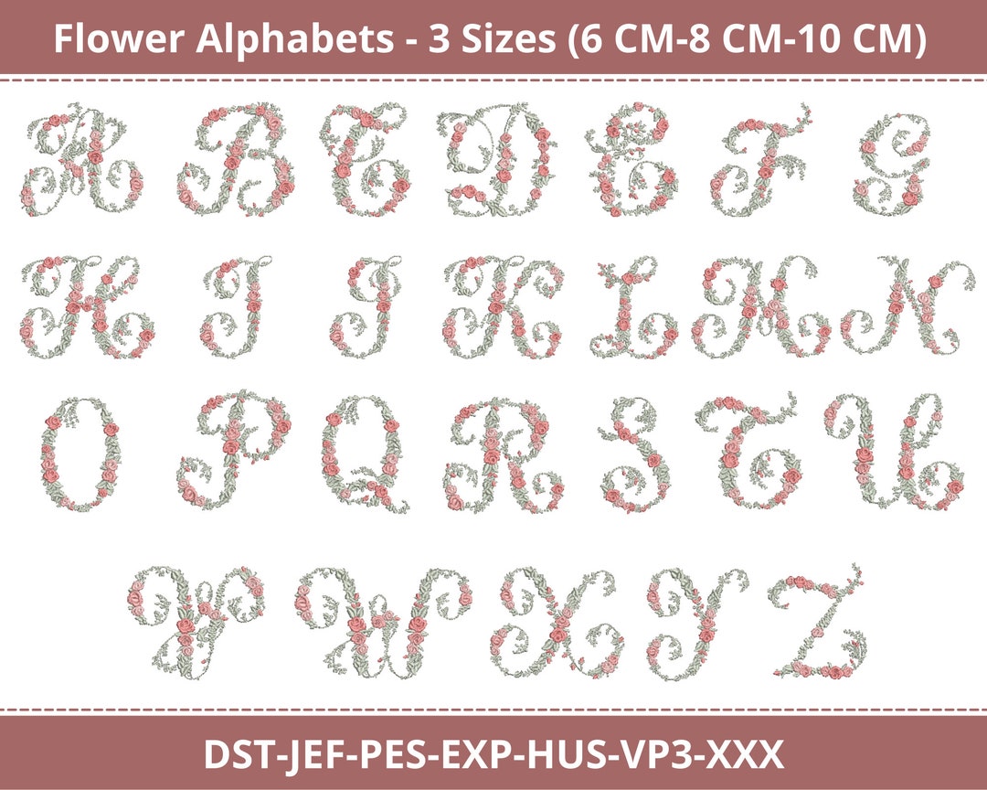 Floral Alphabet Machine Embroidery Designs - Floral Font Machine ...