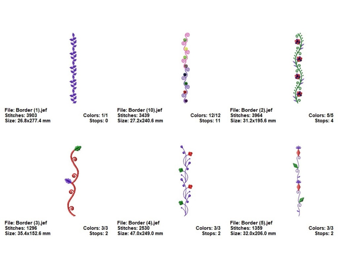 10 Endless Flower Border Embroidery Designs 8 Formats - Etsy
