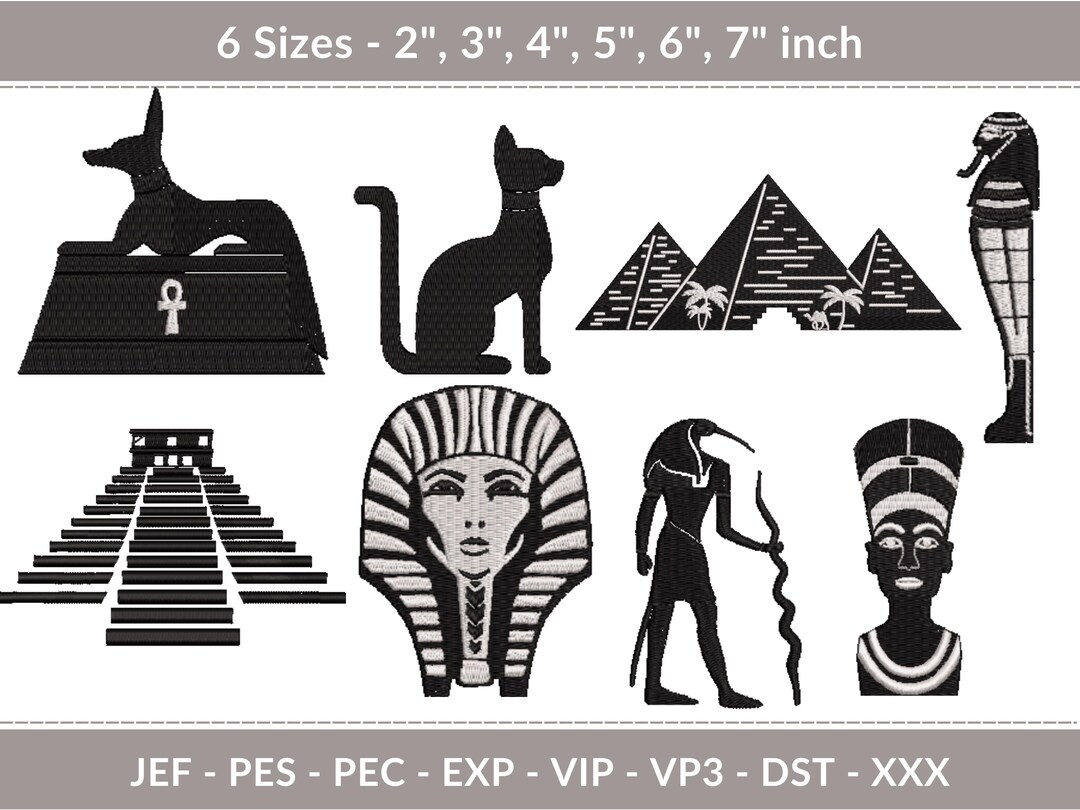 Ancient Egypt Silhouette Embroidery Set – 10 Designs – 6 Sizes ...