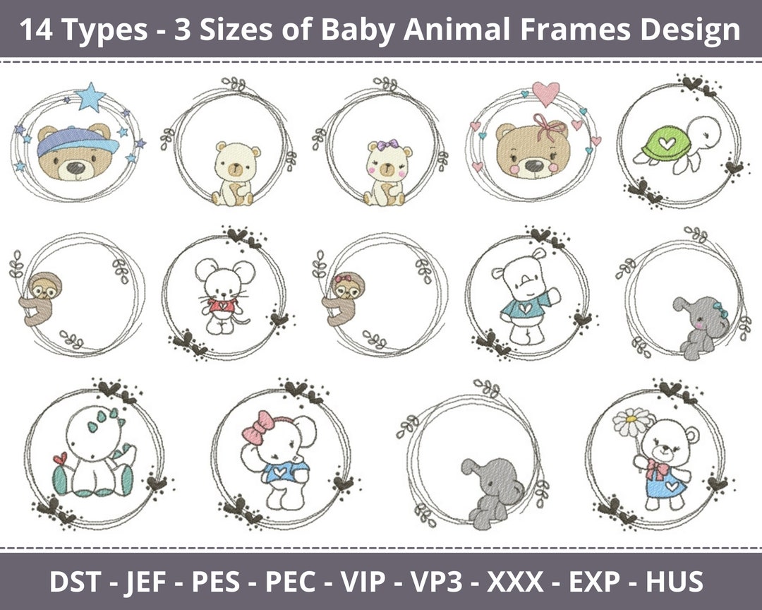 Baby Animals With Creative Round Frame Machine Embroidery Designs ...