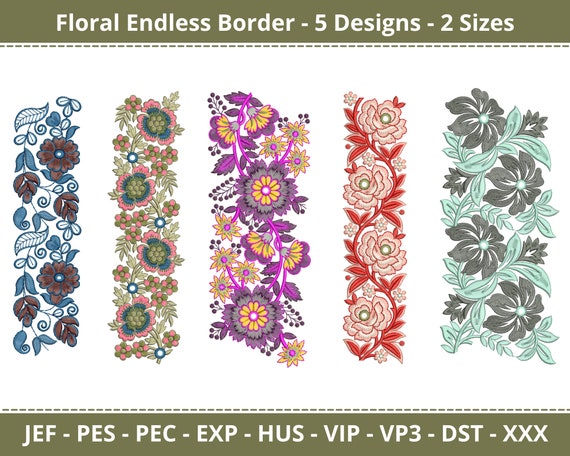 Floral Endless Border Embroidery Designs 5 Designs 2 Size - Etsy