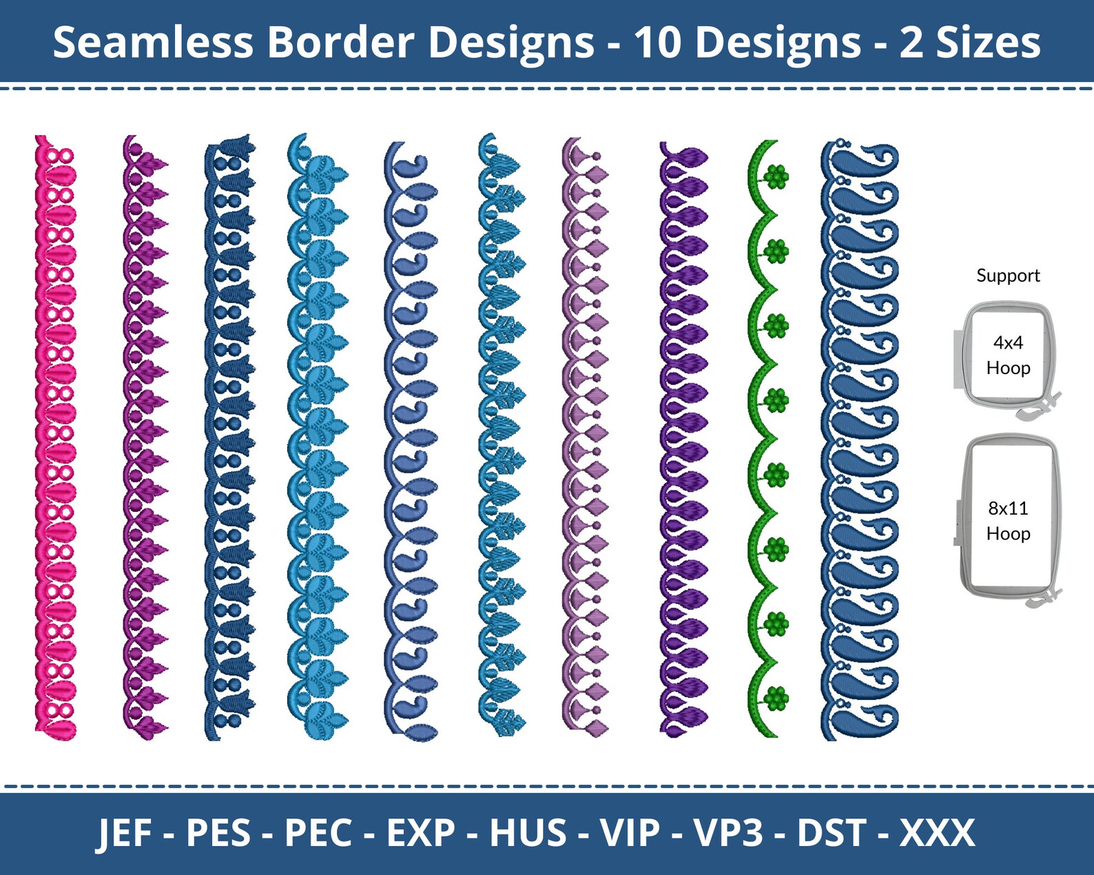 Seamless Floral Border Machine Embroidery Designs - Flower Border ...