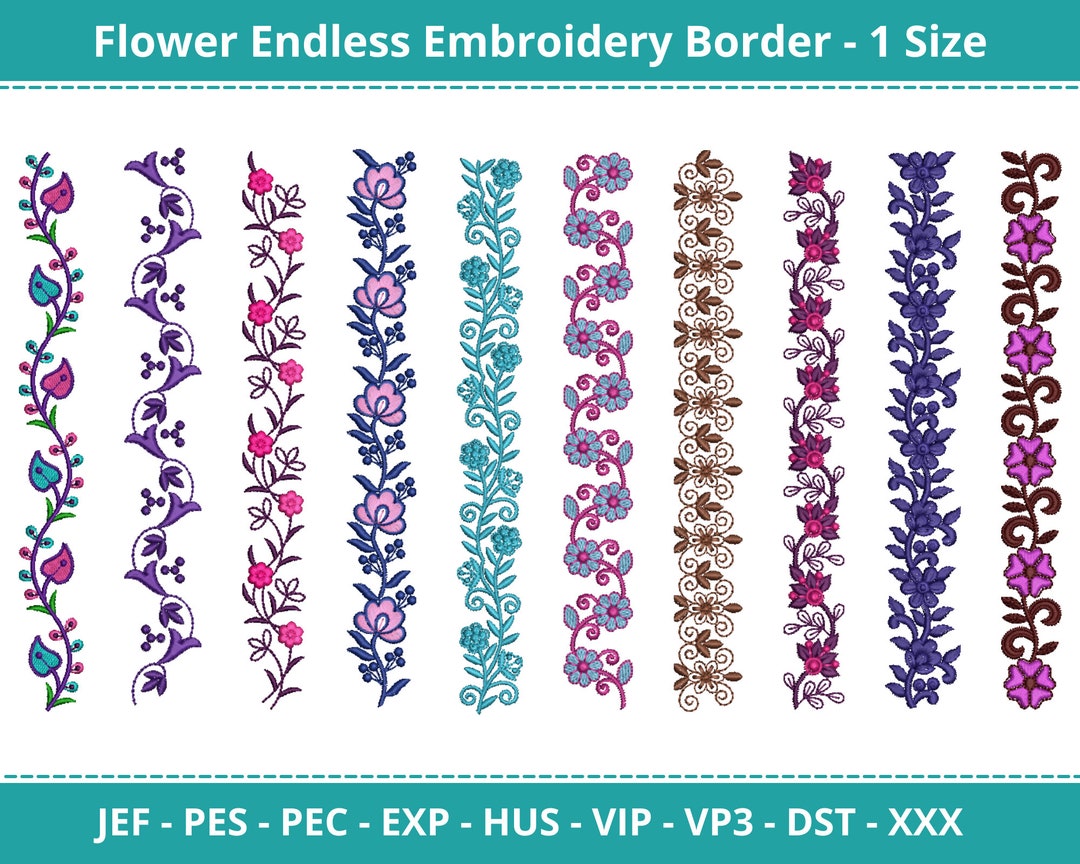 Flower Border Machine Embroidery Designs - Floral Endless Embroidery ...